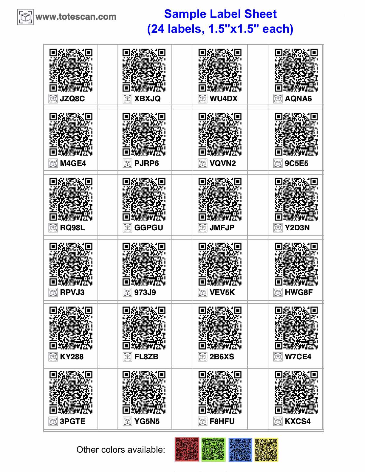 Downloadable ToteScan® labels - Small (1.5"x1.5" labels, 24 labels per